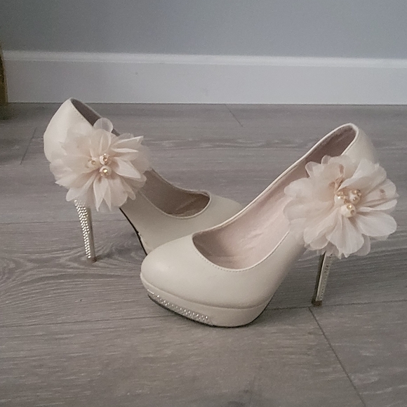 Shoes | Elegant Cream High Heels With Floral Accent | Poshmark
